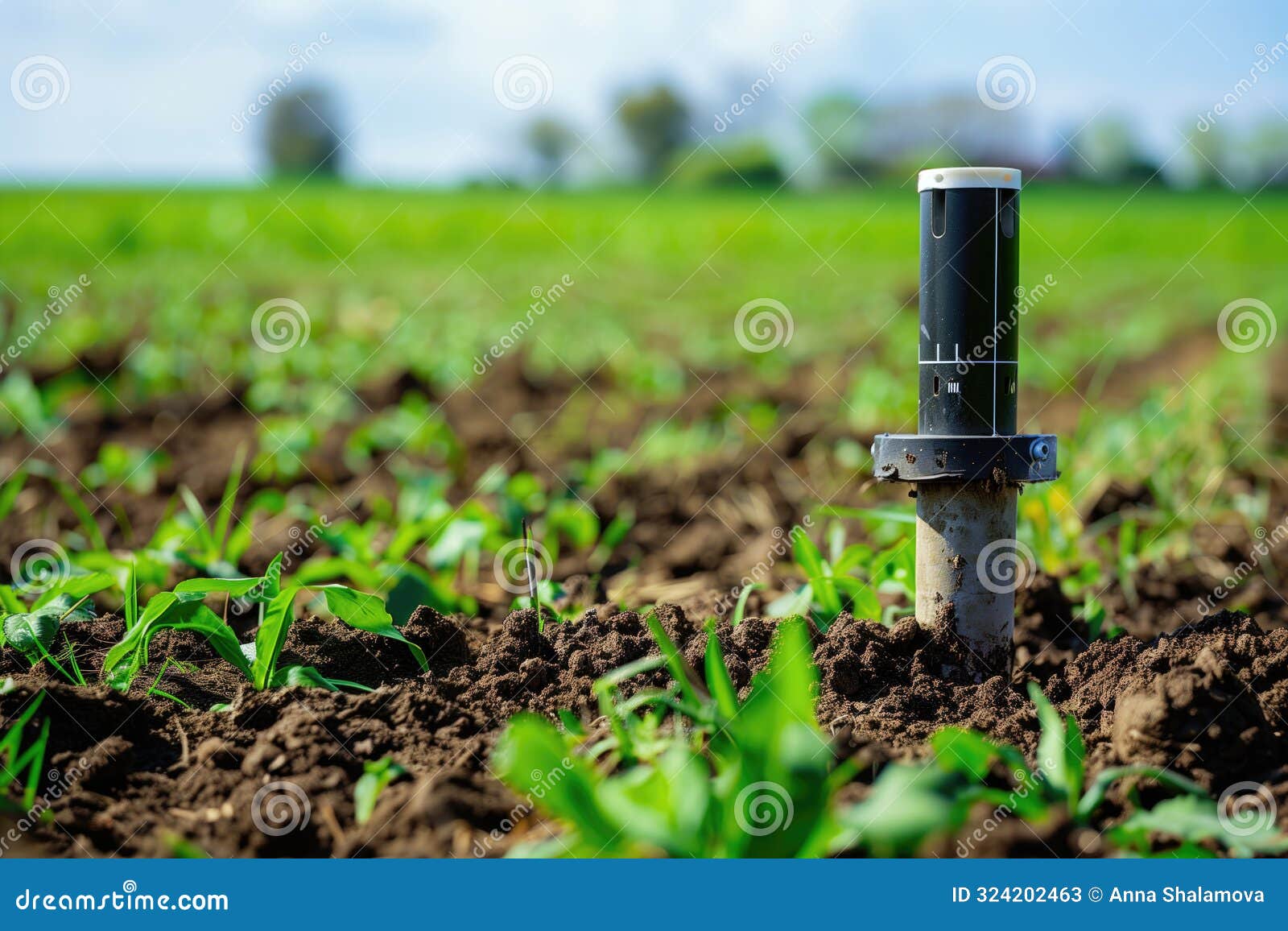 Agricultural Soil Moisture Sensor in a Young Crop Field. Stock Image ...