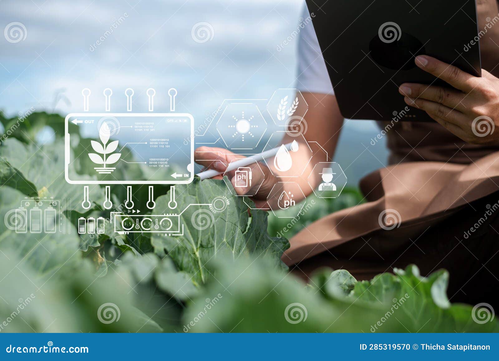 Agricultural Technology Farmer Man Using Tablet Computer Analyzing Data ...