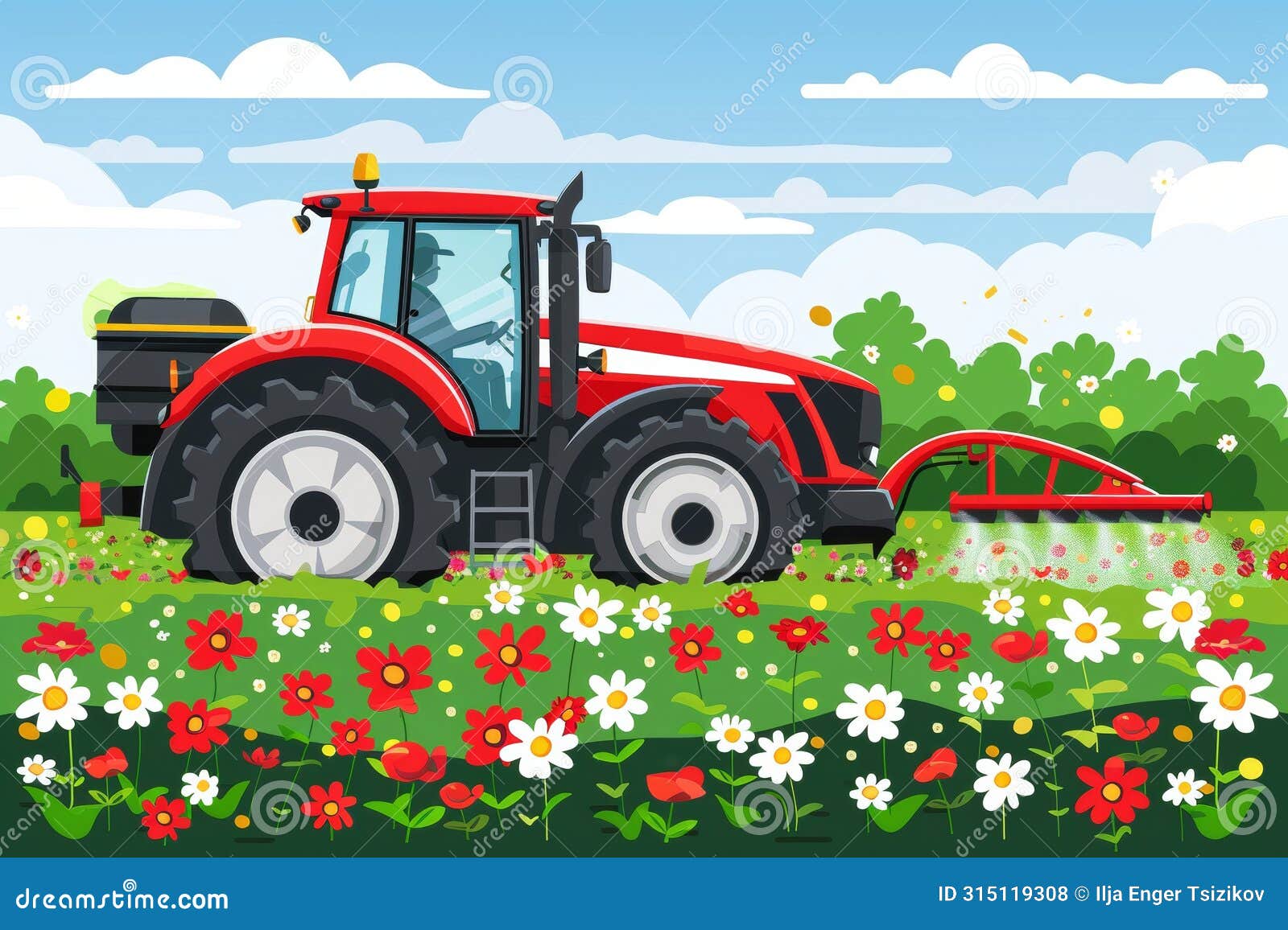 Agricultural Tractor Irrigating Fields at Sunset with Crop Harvesting ...