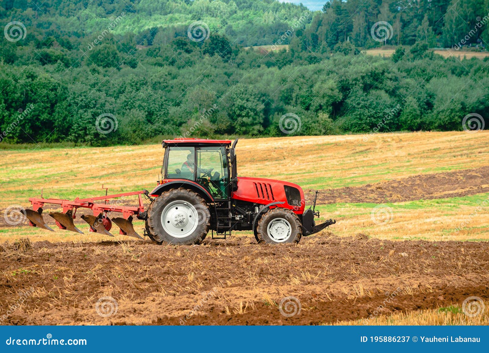 Agricultural Tractor Plowing the Field Stock Image - Image of working ...