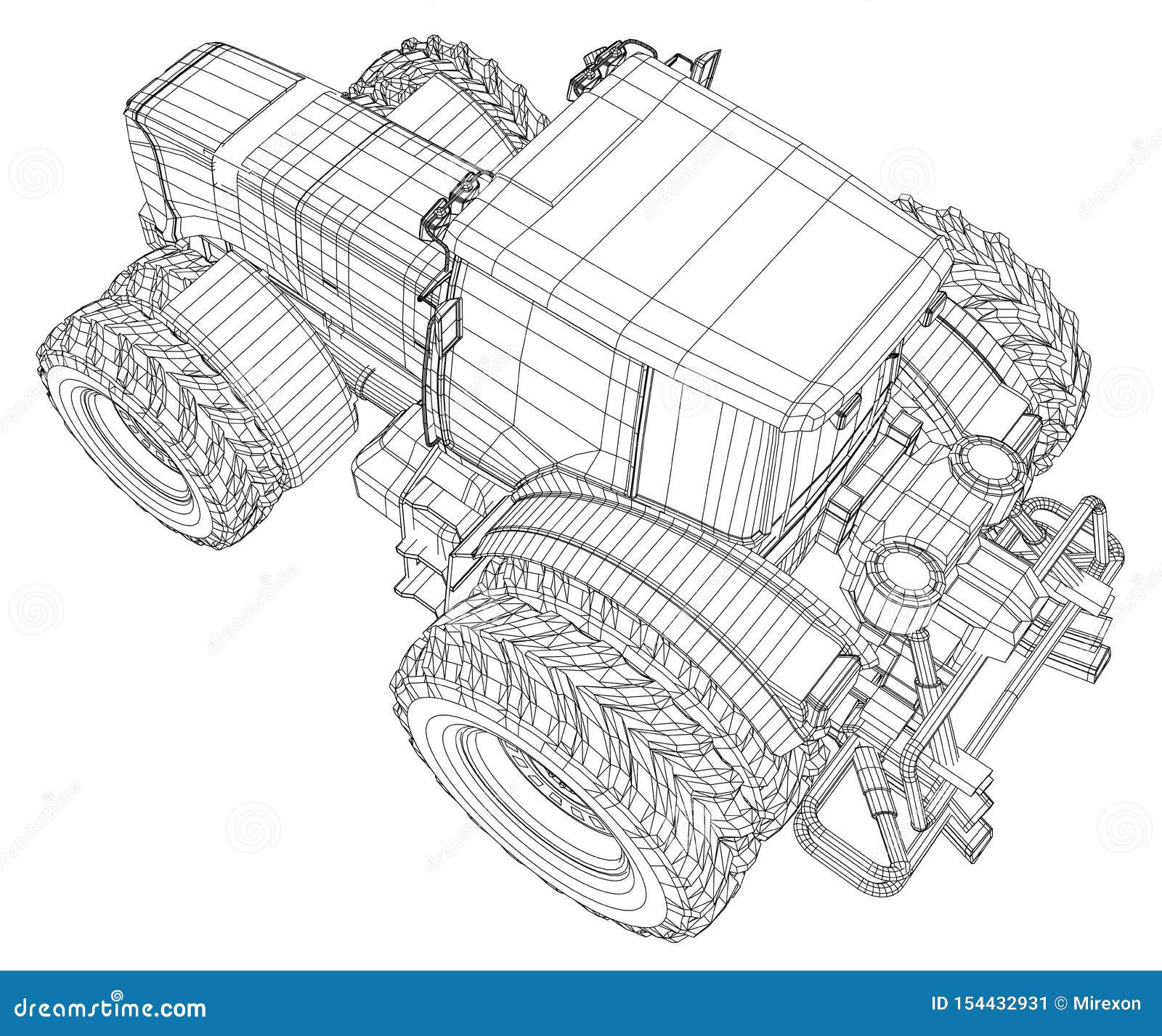 Agricultural Tractor. Tracing Illustration of 3d. EPS 10 Vector Format ...