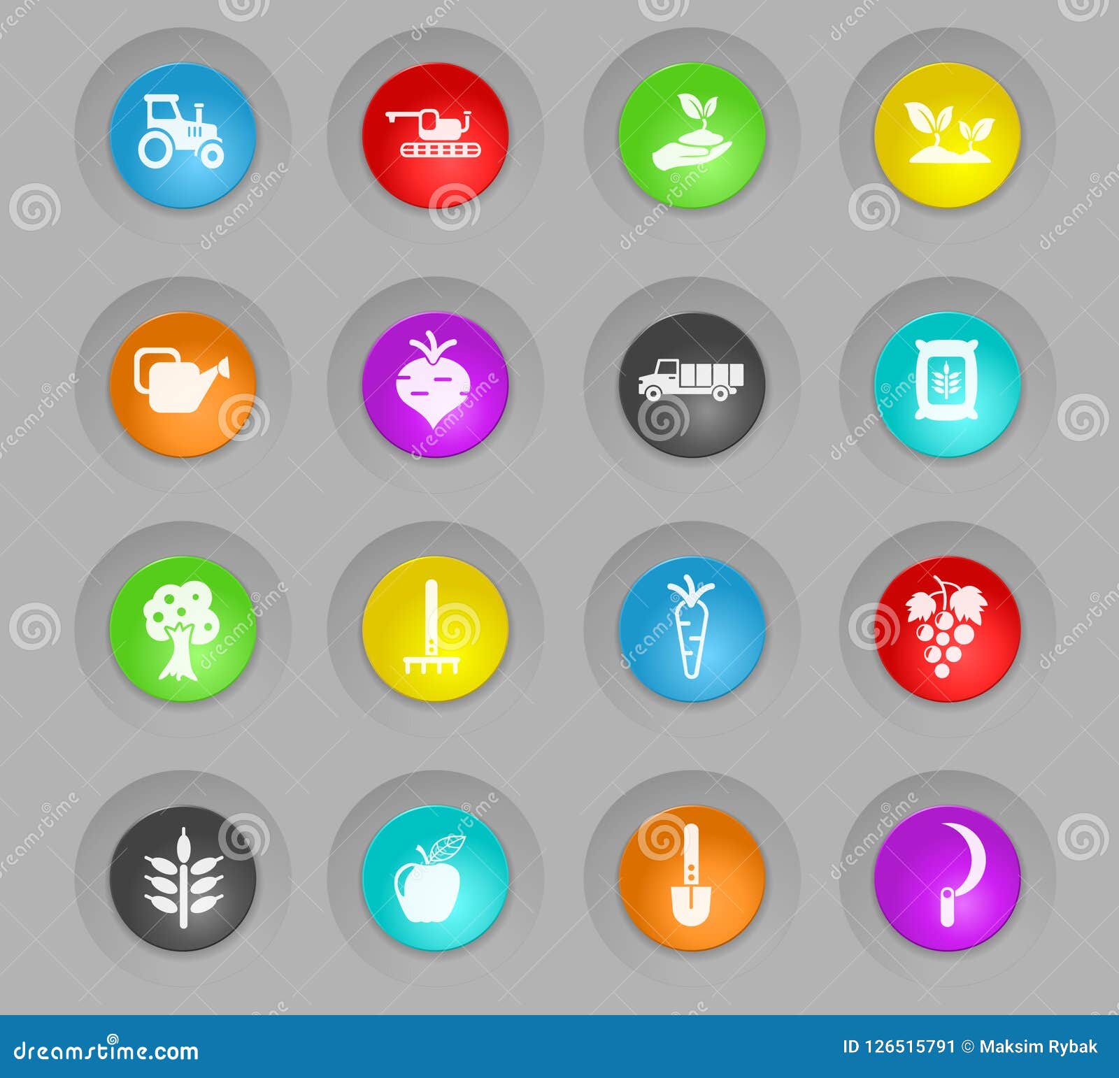 Agricultural Colored Plastic Round Buttons Icon Set Stock Vector ...