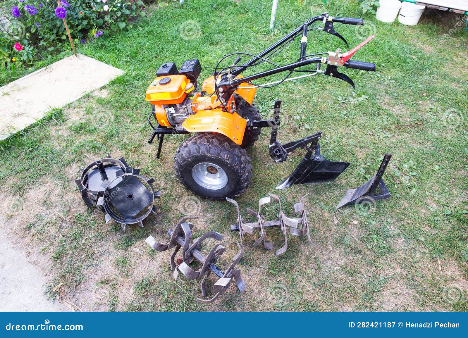 Agricultural Walk-behind Tractor with a Set of Attachments, Hiller ... Agricultural Walk-behind Tractor with a Set of Attachments, Hiller ...