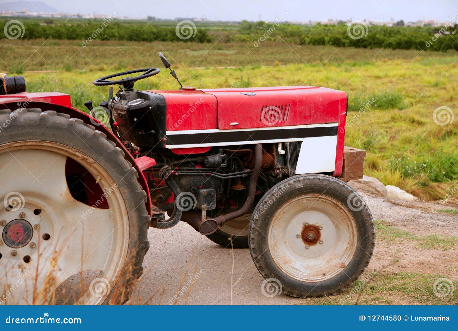 Agriculture Aged Red Tractor Retro Vintage Stock Photo - Image of ...