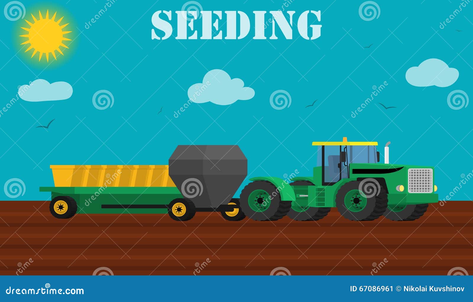 Agriculture Design Concept - Seed Planting Process Using a Tractor and ...