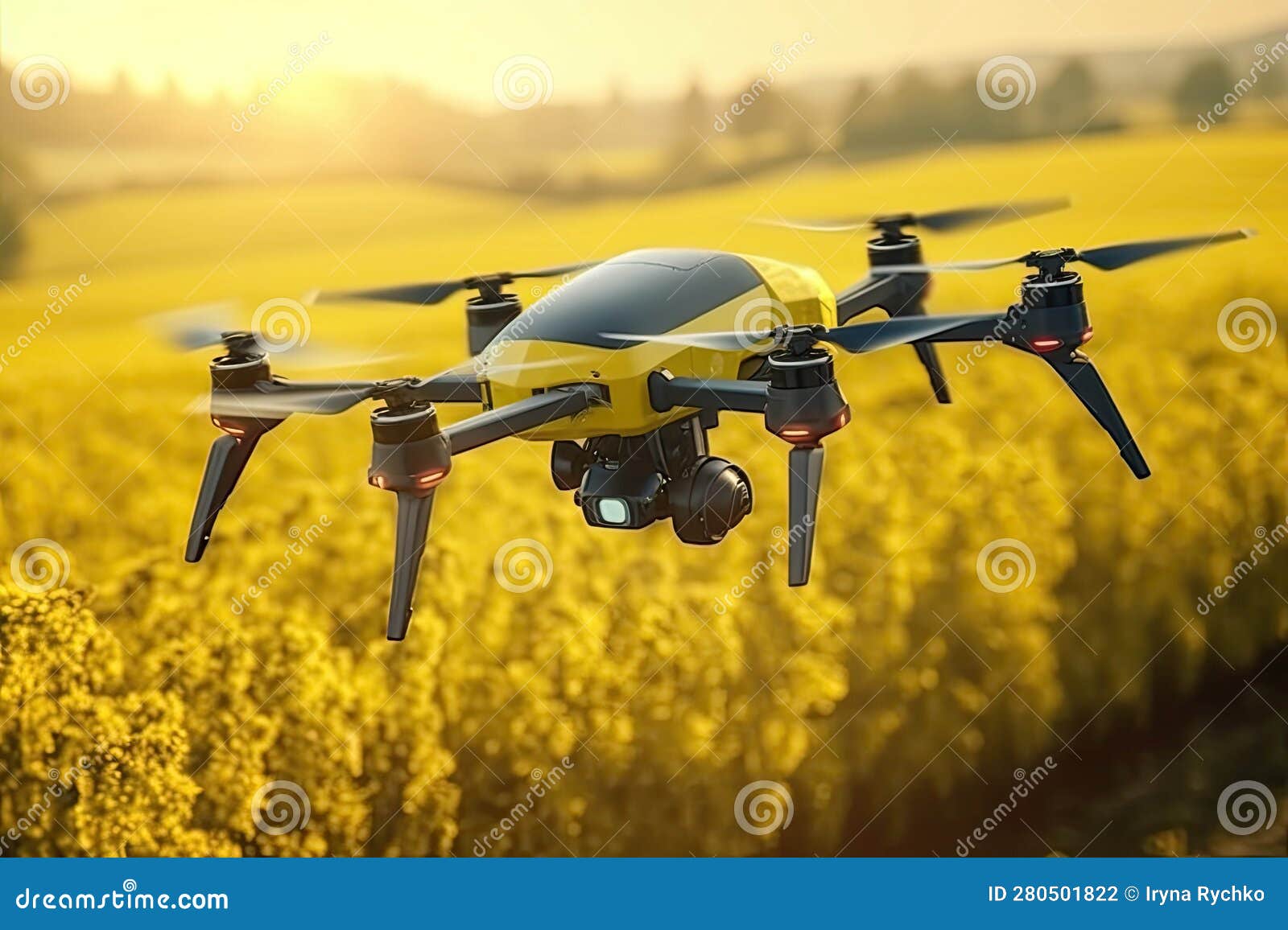 Agriculture Drone Flying On Rice Farm To Sprayed Fertilize. AI ...