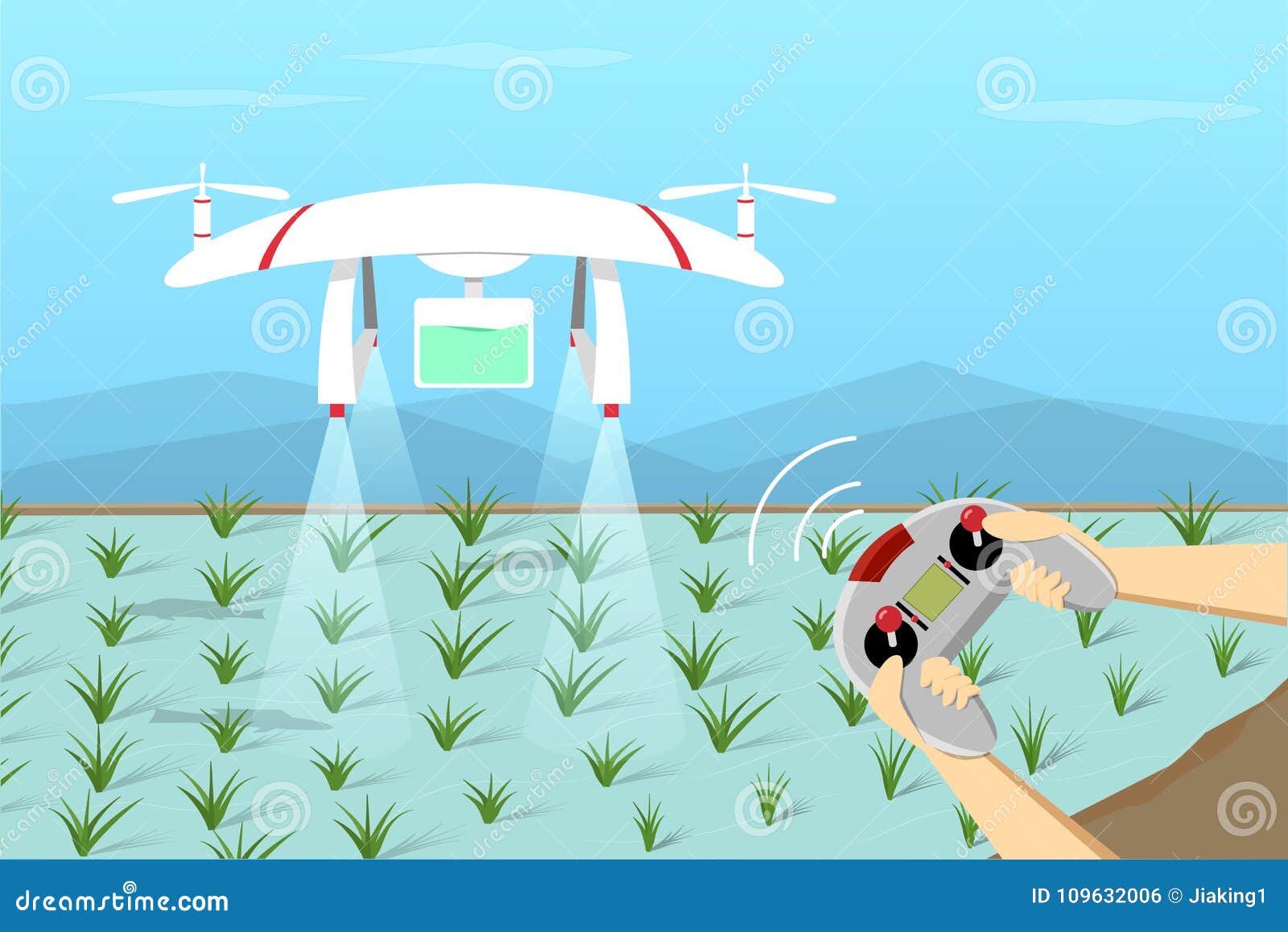 Agriculture Drone Fly on Paddy by Remote Control Stock Vector ...