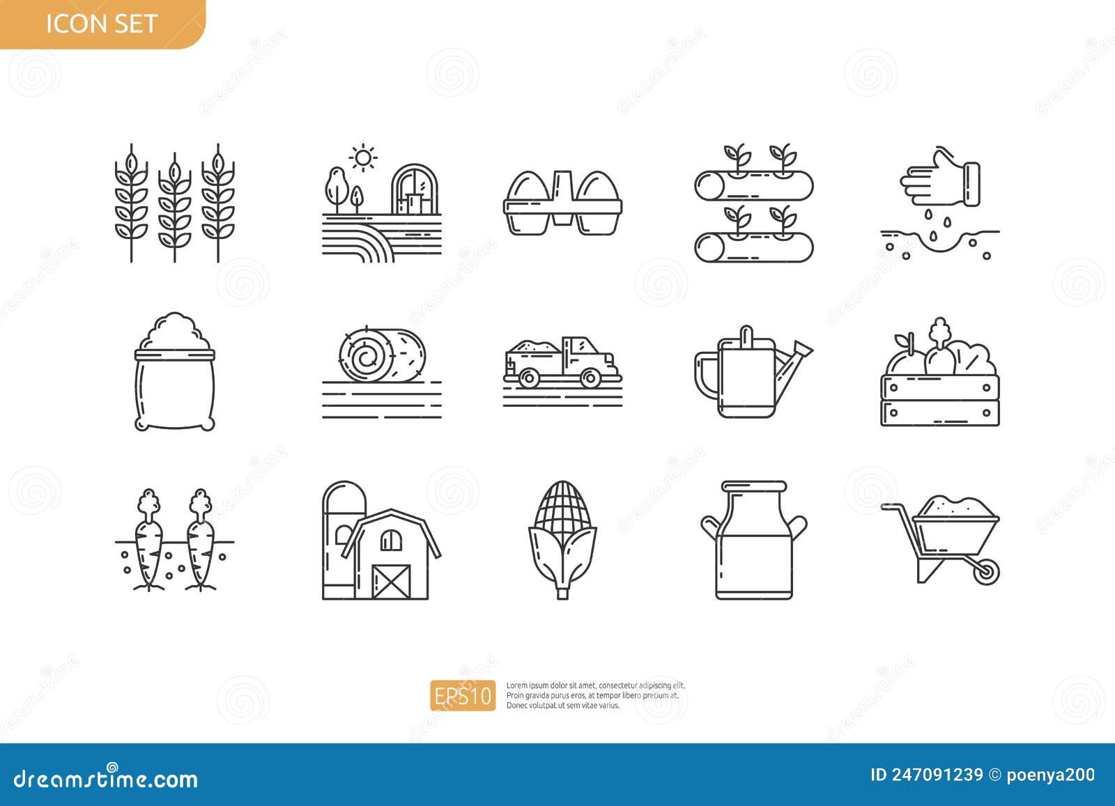 Agriculture and Farming Line Icon Set Stock Vector - Illustration of ...