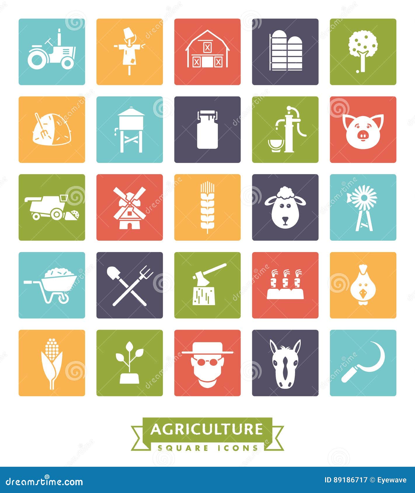 Agriculture and Farming Square Color Icon Set Stock Vector ...