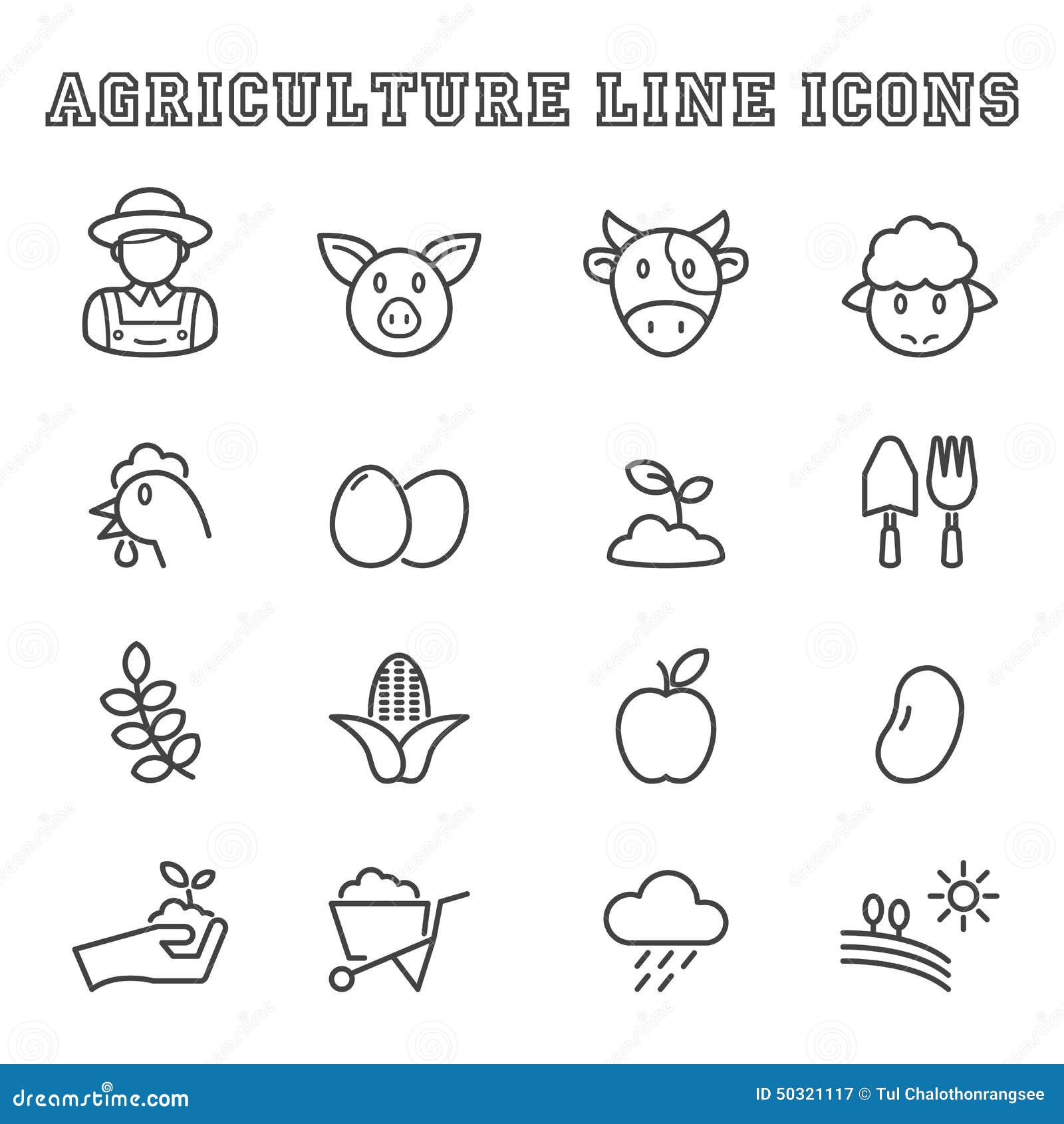 Agriculture Line Icons. Farm Symbols. Farmer And Harvest Tractor ...