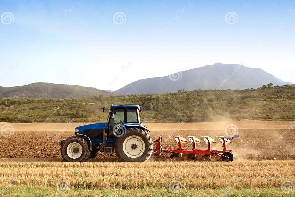 Agriculture Plowing Tractor on Wheat Cereal Fields Stock Photo - Image ...