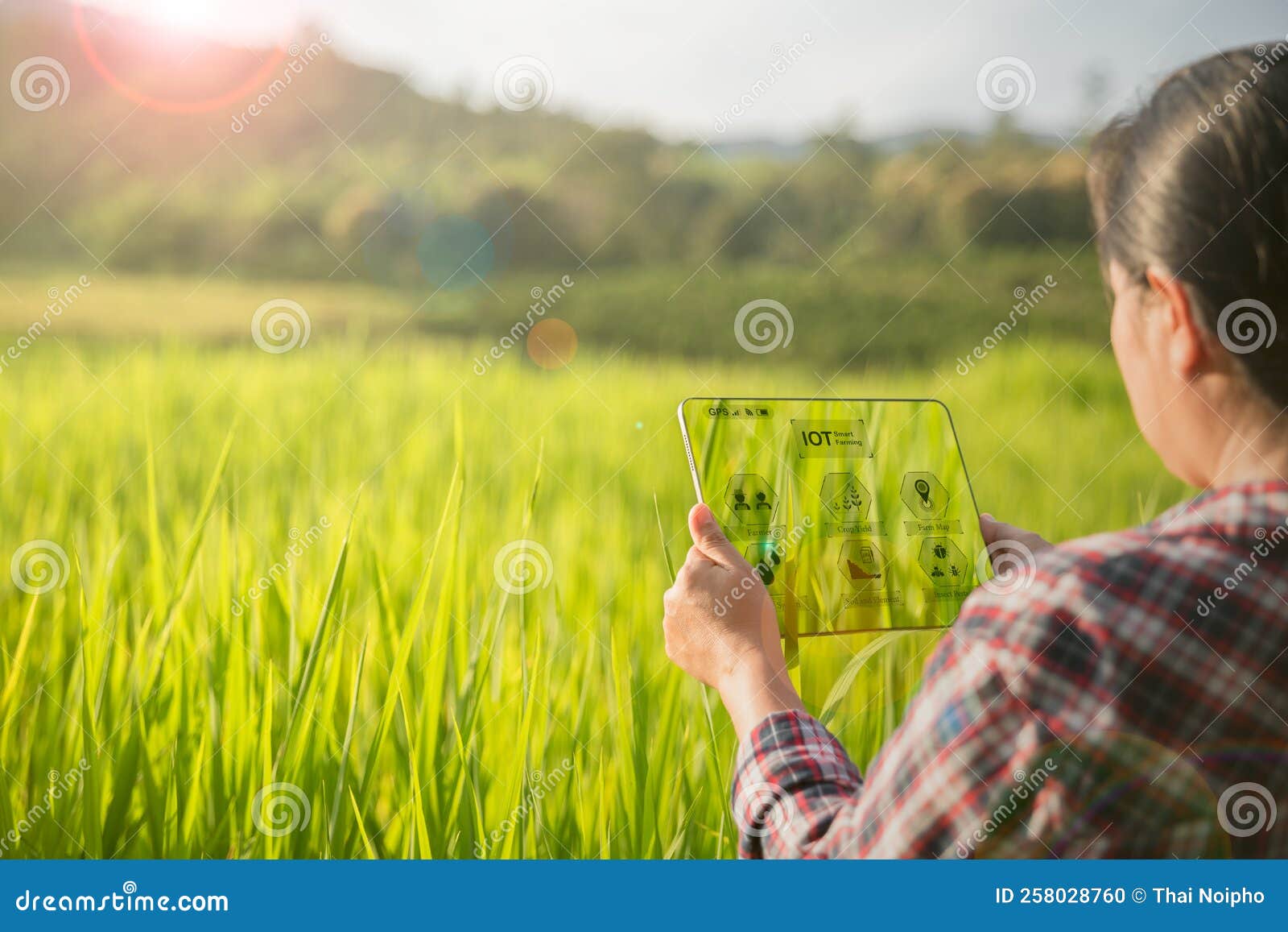 Agriculture Technology Farmer Holding Digital Tablet or Tablet ...
