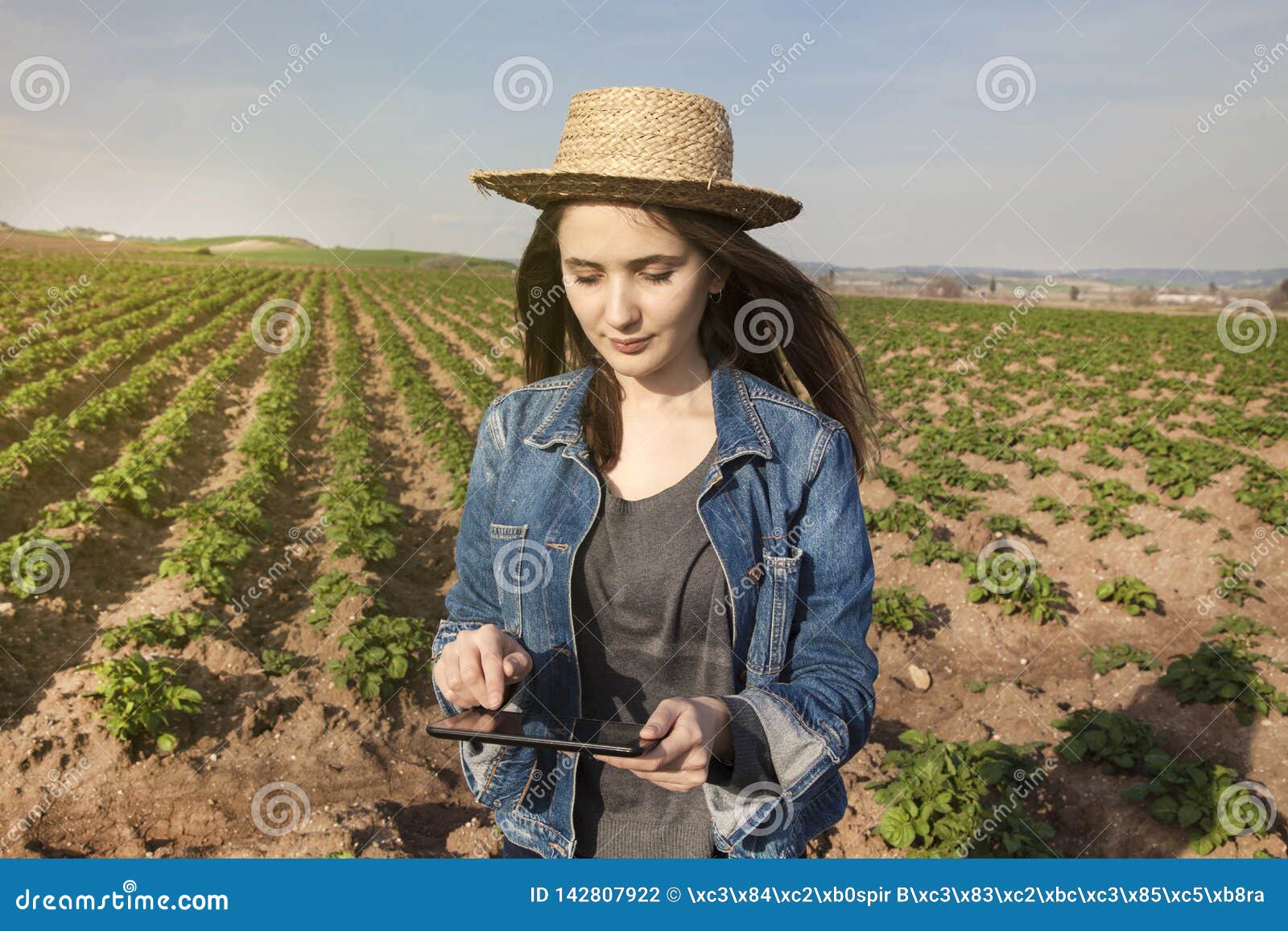 Agriculture Technology Farmer Person Using Tablet Computer Stock Photo ...