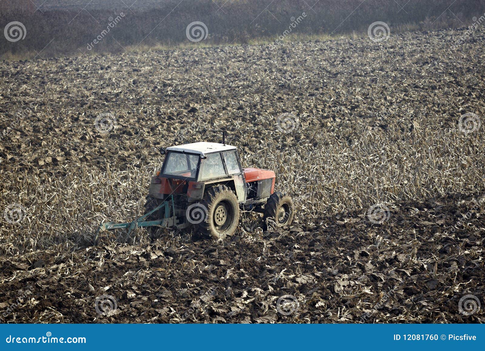 Agriculture Tractor Cultivated Land Stock Photo - Image of equipment ...