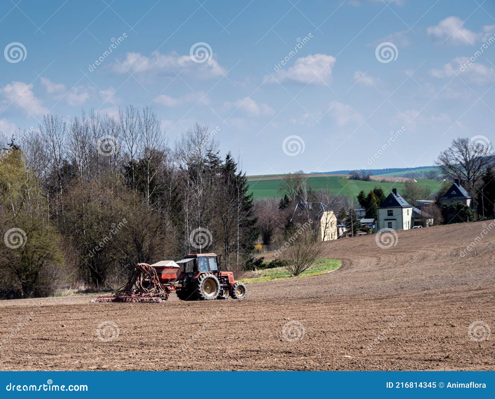 Agriculture Tractor when Plowing in the Spring Stock Image - Image of ...