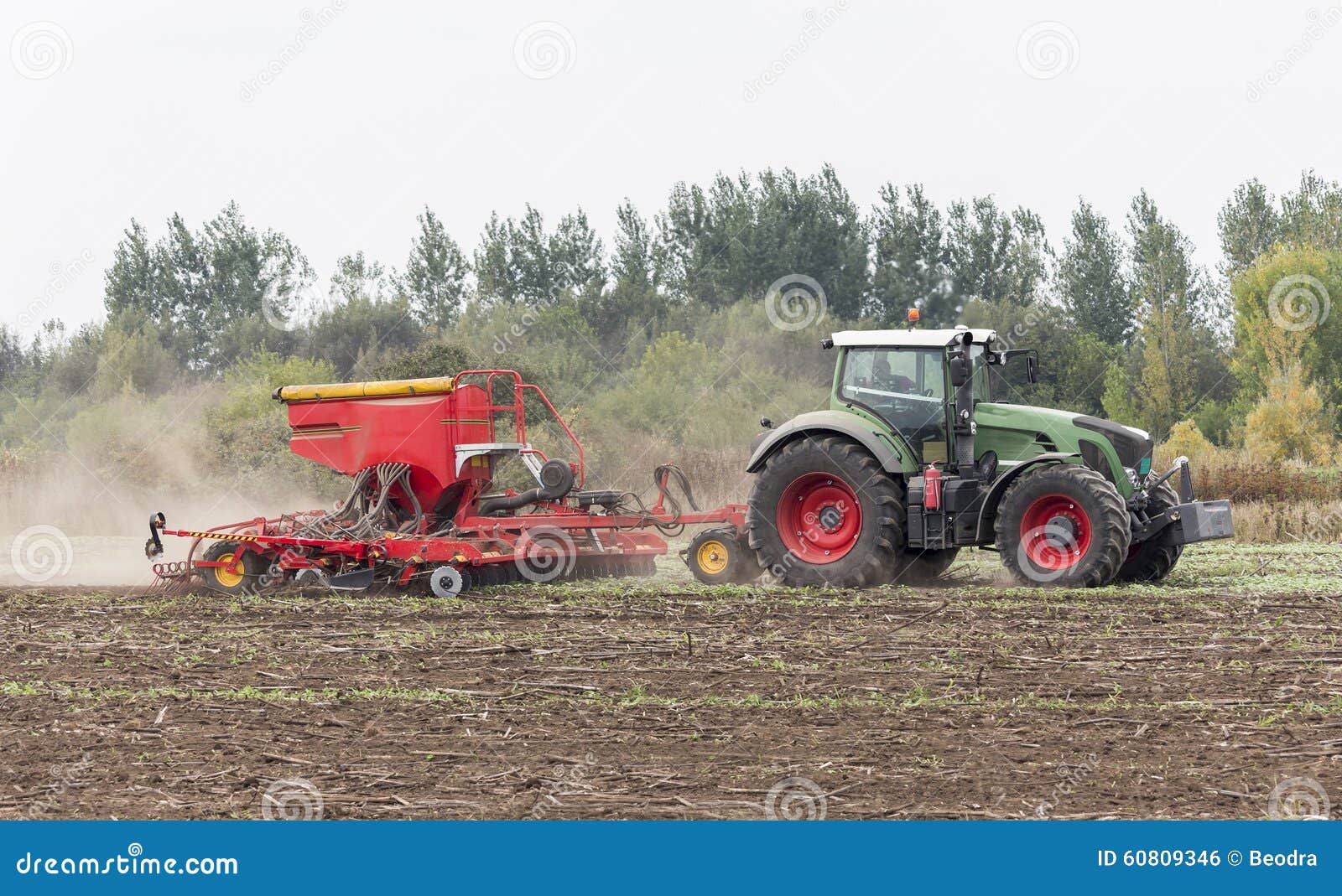 Agriculture Tractor Sowing Seeds Stock Photo - Image of autumn, farming ...