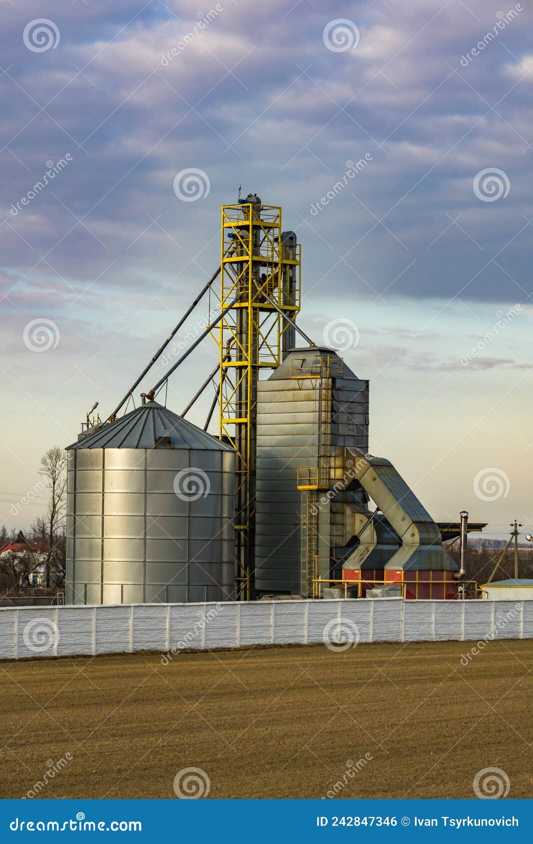 Agro Silos Granary Elevator. Silos on Agro-processing Manufacturing ...