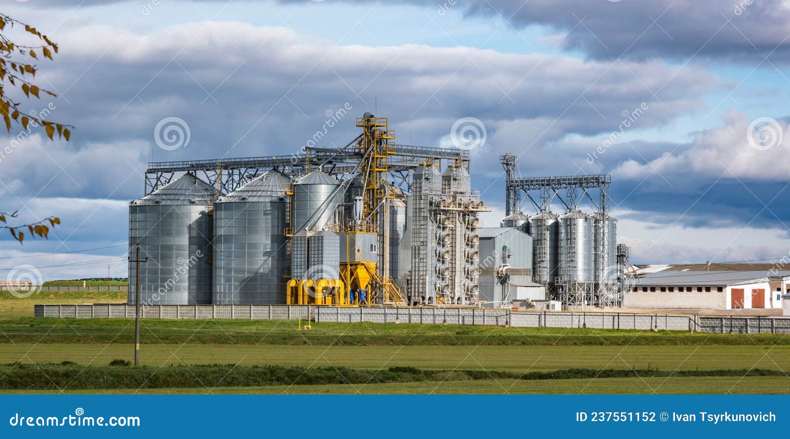 Agro Silos And Modern Granary Elevator. Silver Silos On Agro-processing ...