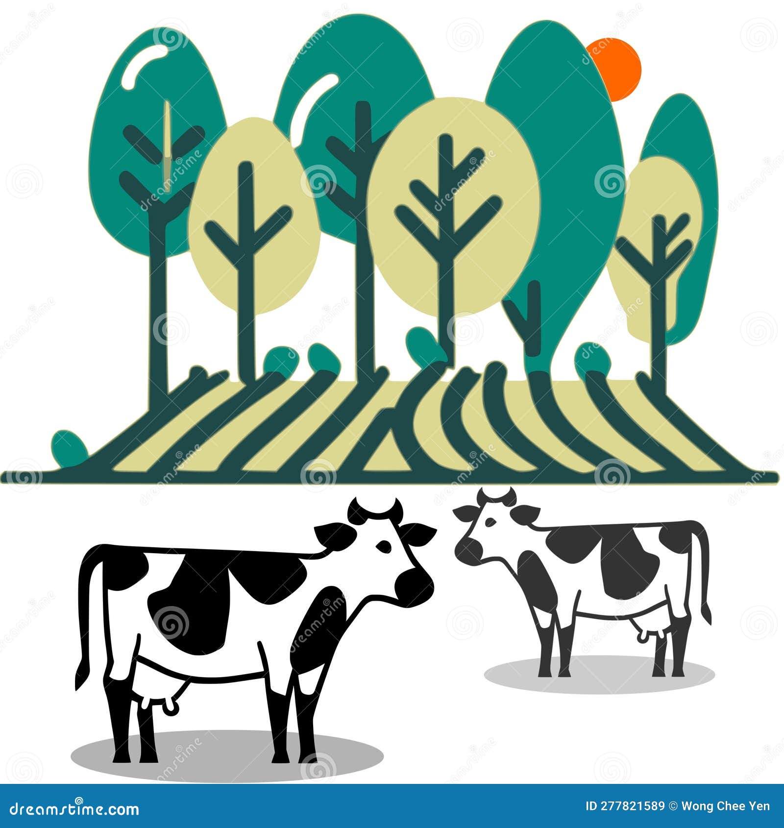 Agroforestry Cows Vector Graphics Stock Illustration - Illustration of ...