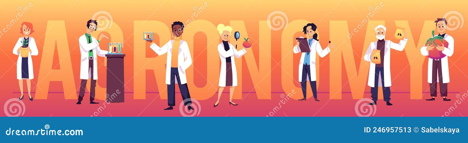 Agronomy Header with Characters of Agronomists, Flat Vector ...