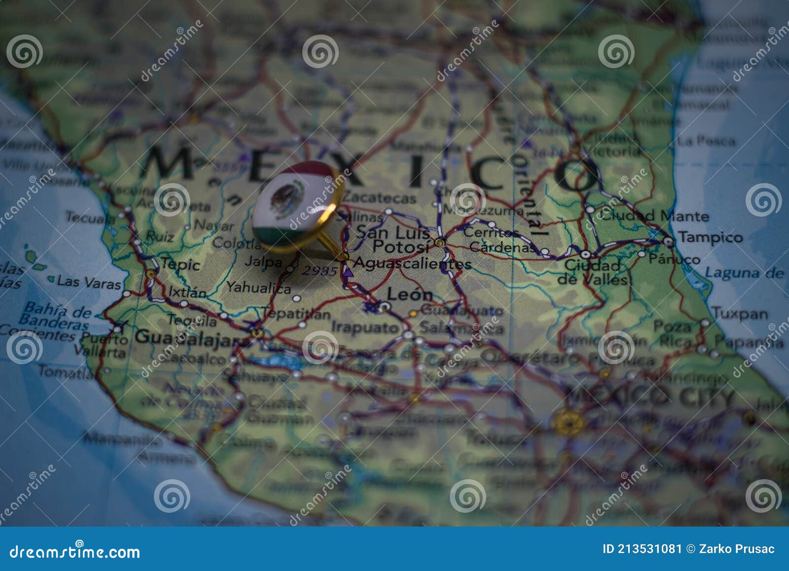 Aguascalientes Pinned on a Map with the Flag of Mexico Stock Image ...