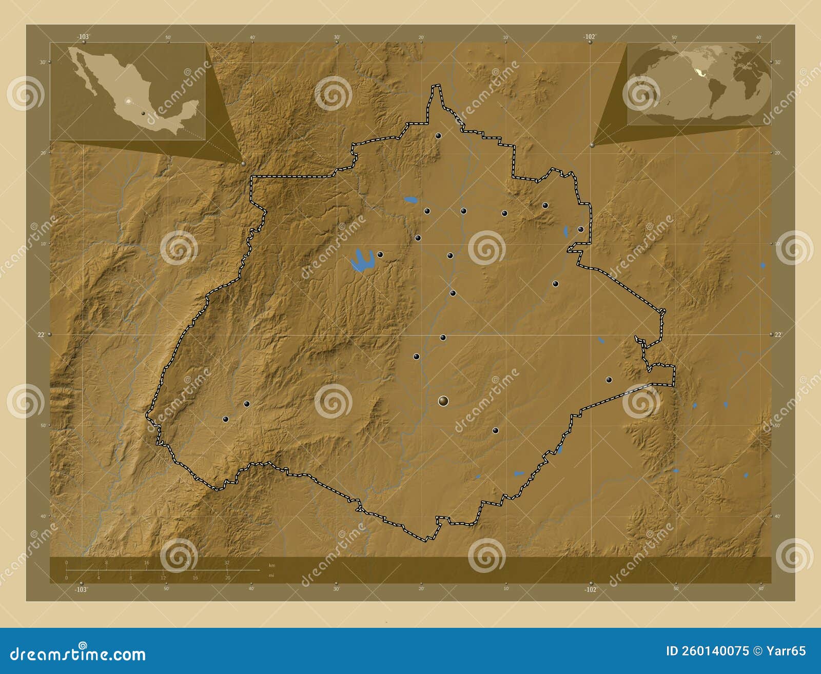 Aguascalientes, Mexico. Physical. Major Cities Stock Illustration ...