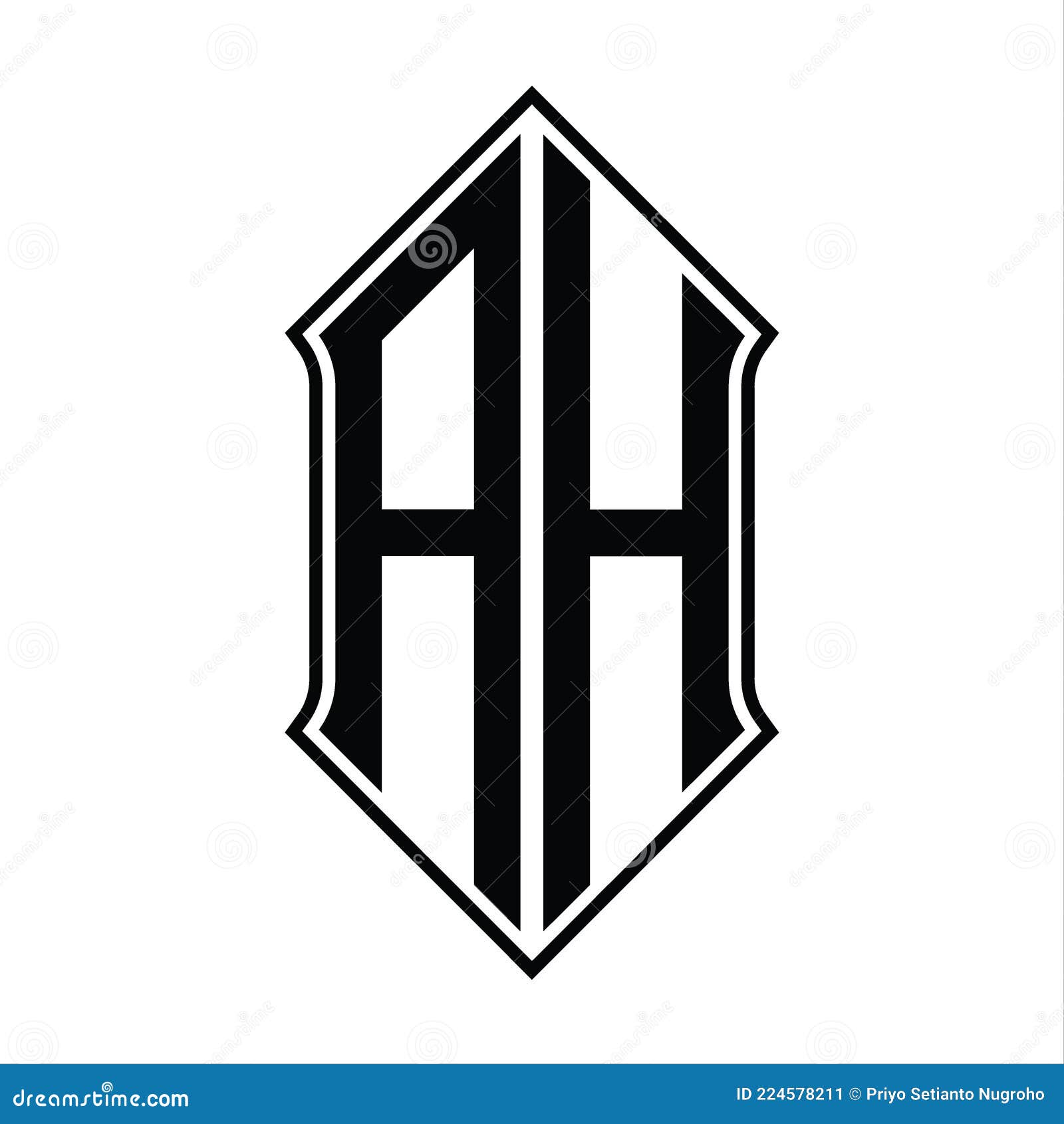 AH Logo Monogram with Shieldshape and Outline Design Template Vector ...