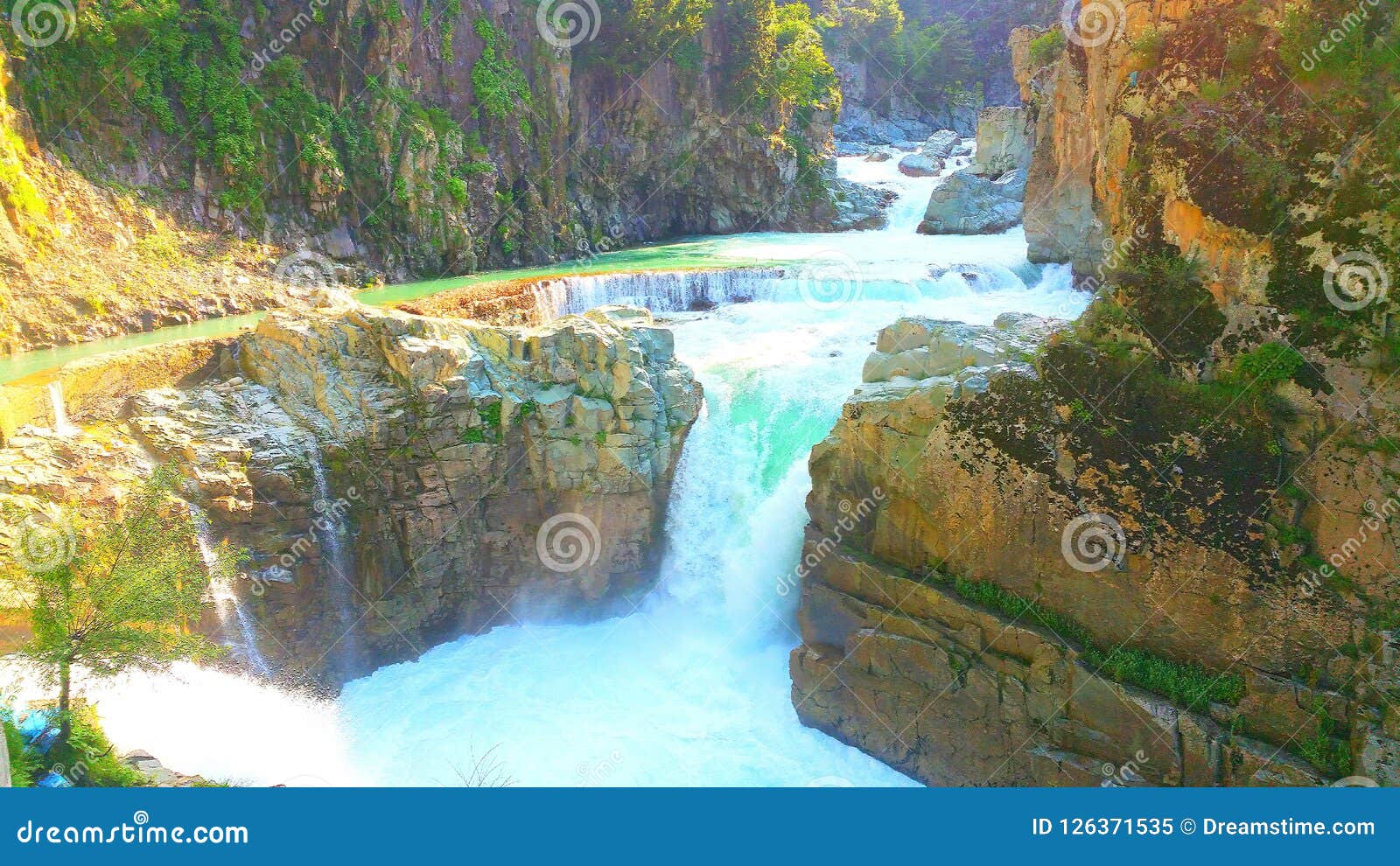 The Aharbal Waterfall stock image. Image of waterfall - 126371535