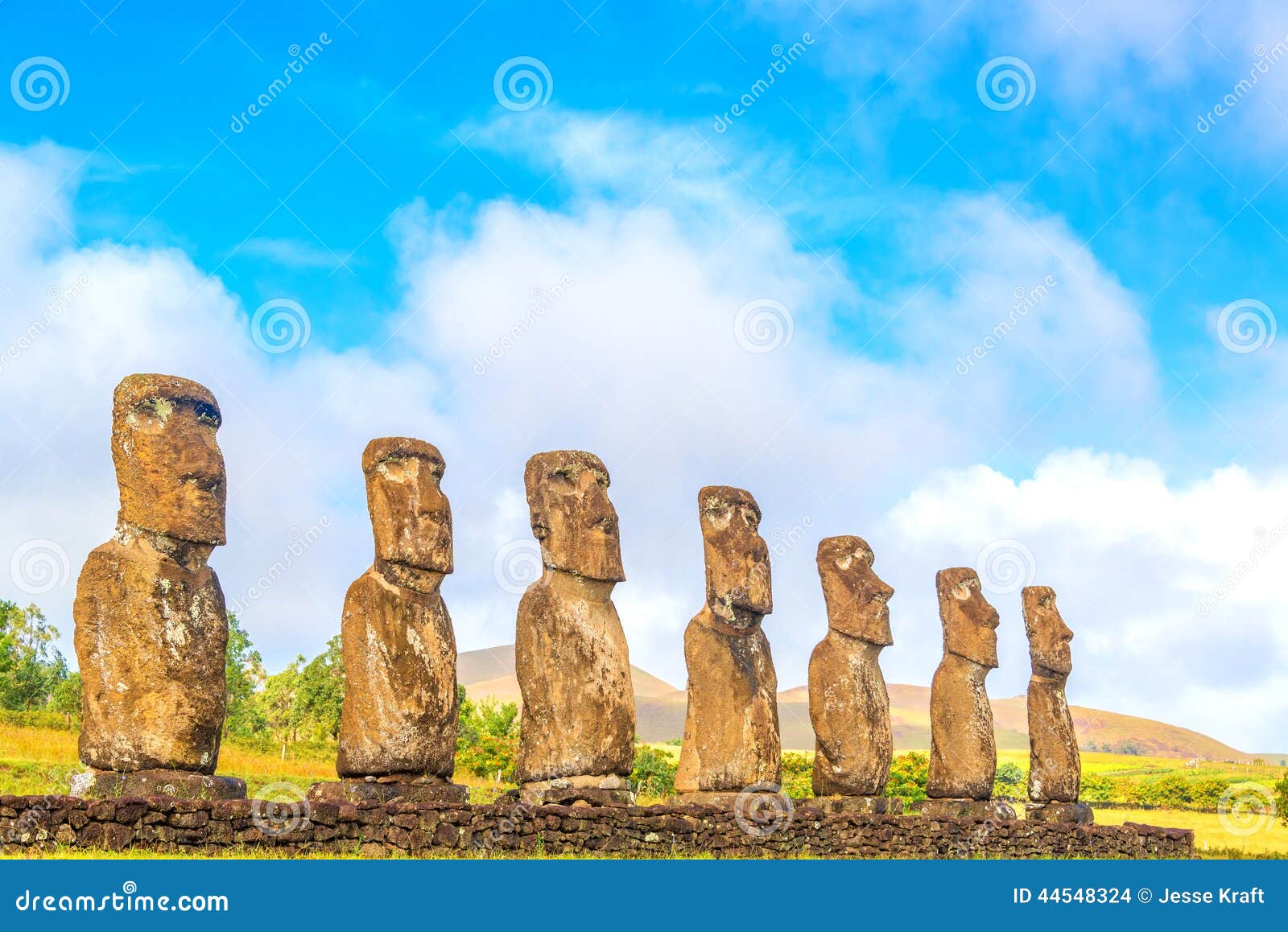 Ahu Akivi Moai stock photo. Image of world, pukao, anakena - 44548324