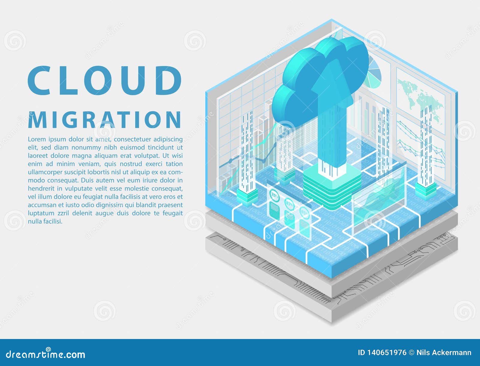 Cloud Migration Concept with Symbol of Floating Cloud and Upload Arrow ...