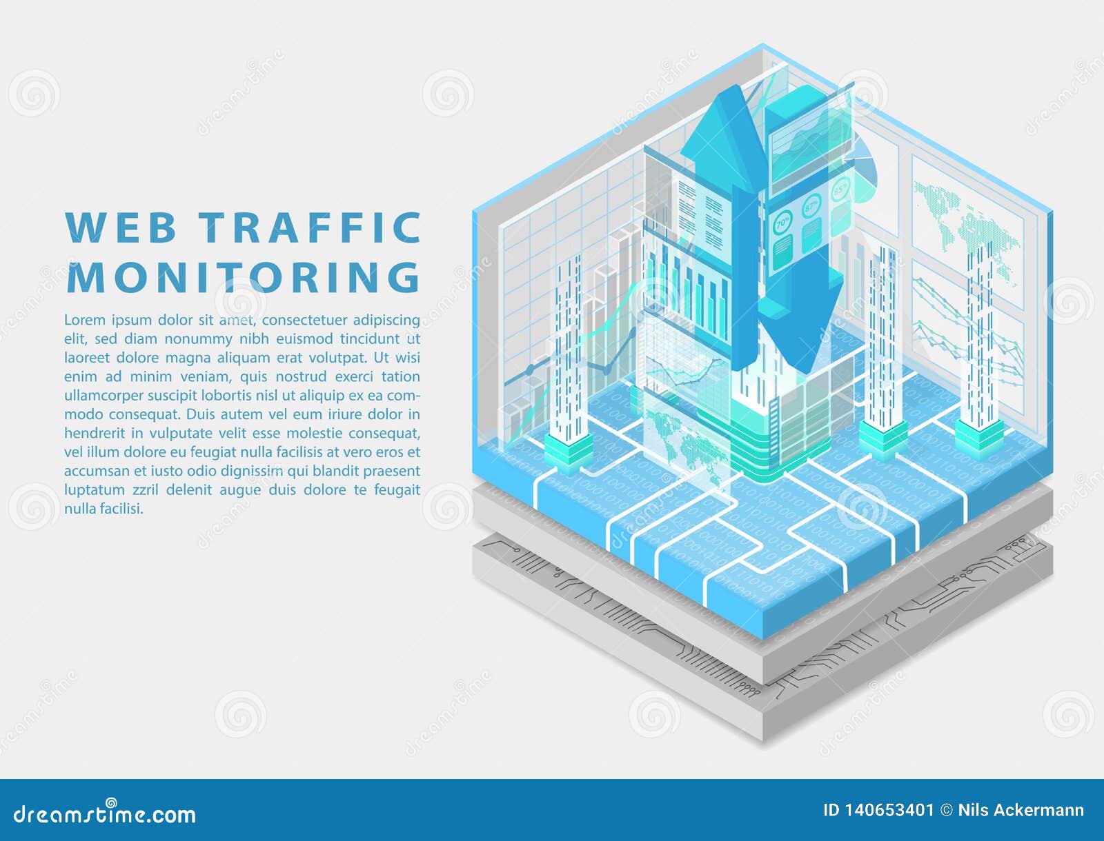 Web Traffic Monitoring Concept with Symbol of Floating Upload and ...