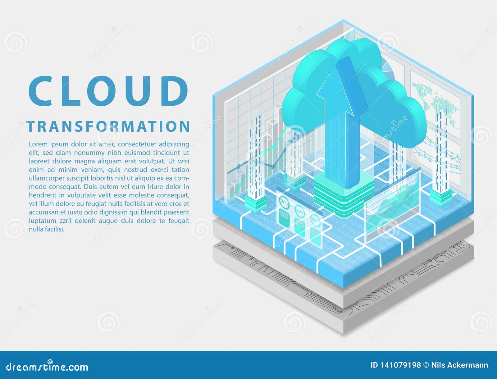 Cloud Transformation Concept with Symbol of Floating Cloud and Upload ...