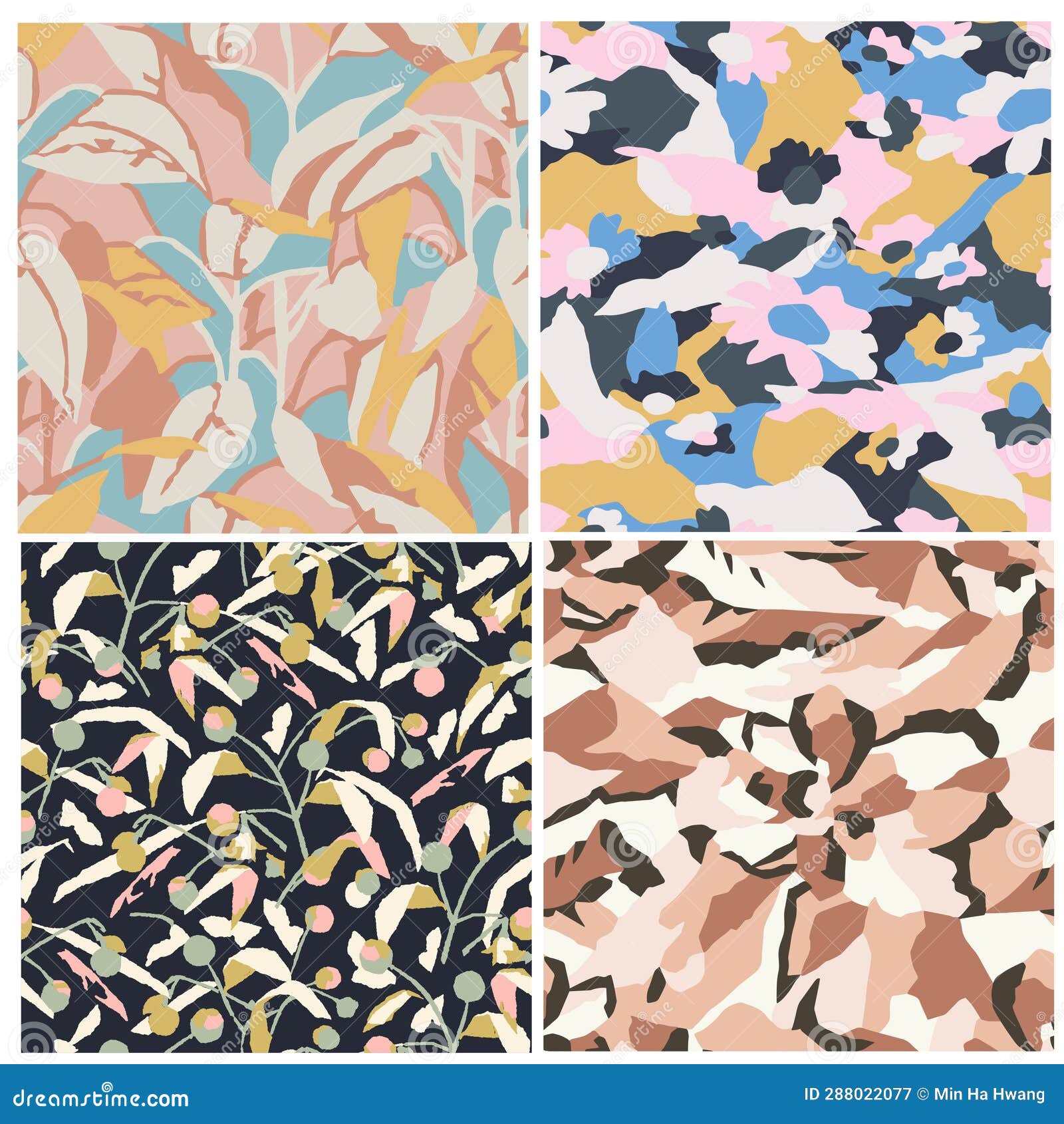 Vector Nature Themed Illustration Seamless Repeat Pattern Set Digital ...