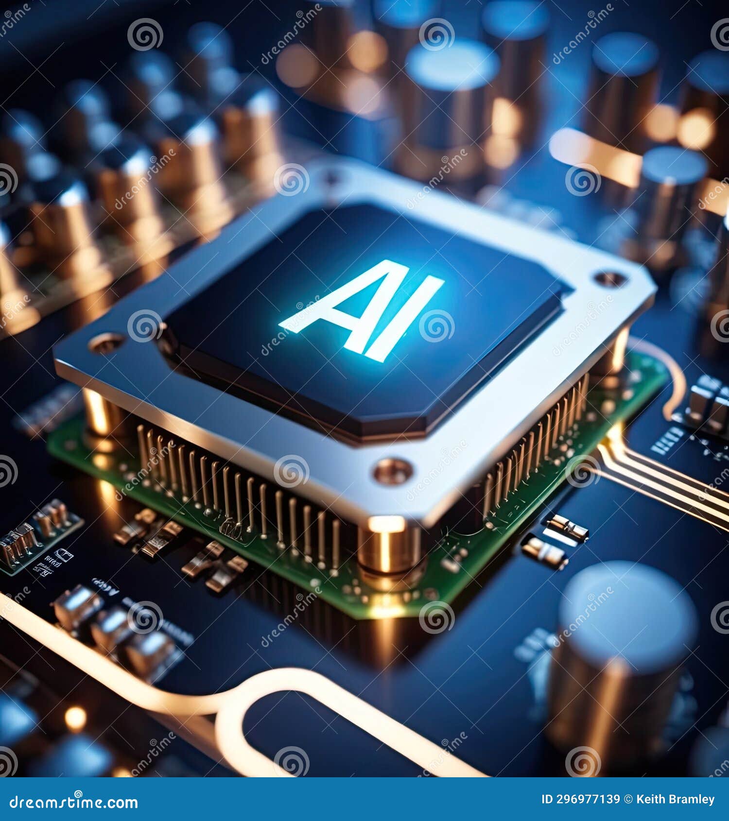 AI Microprocessor Chip Glowing on a PCB Stock Illustration ...