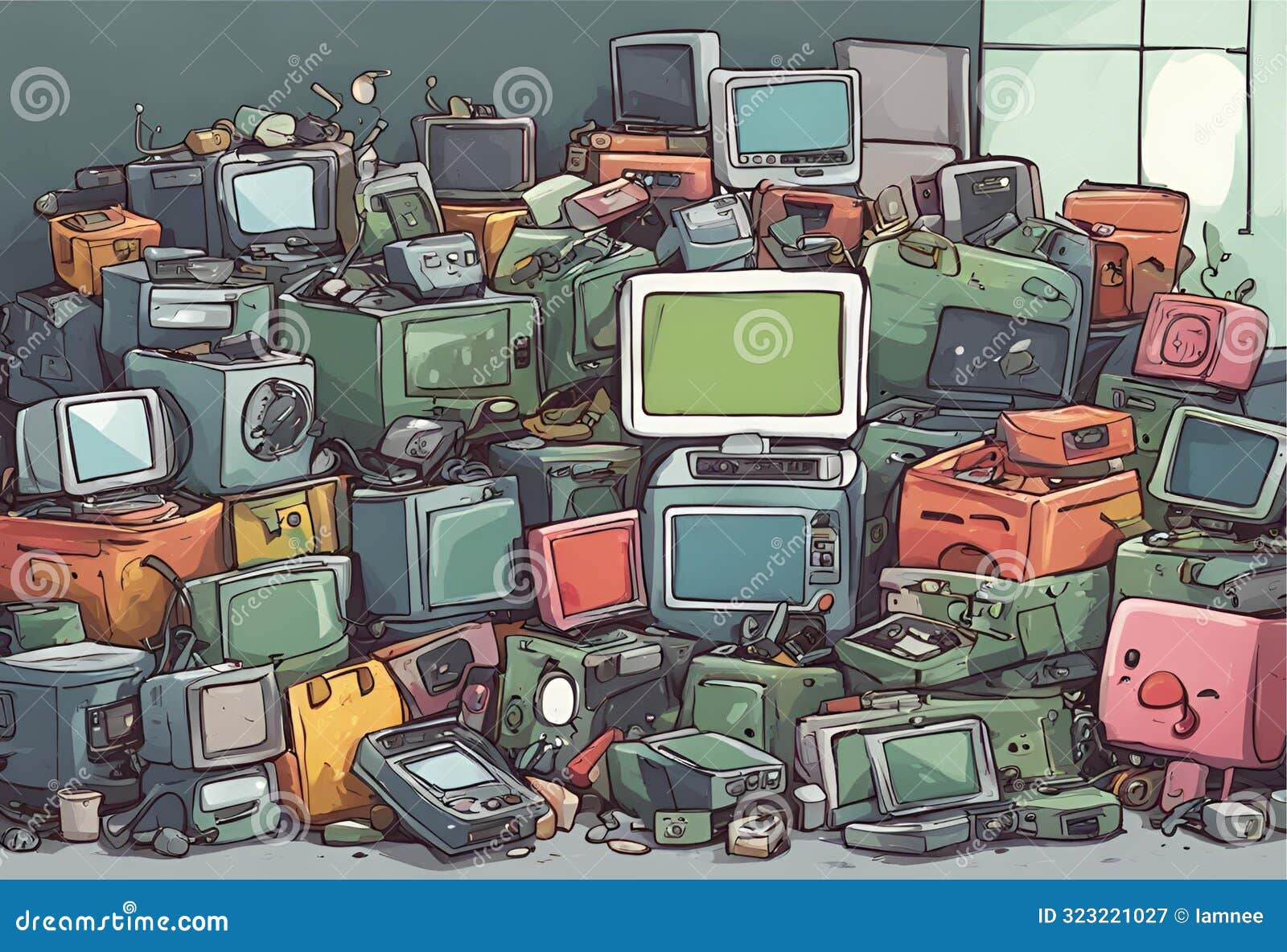 Non-functional Electronic Waste, Unusable Parts and Components Stacked ...