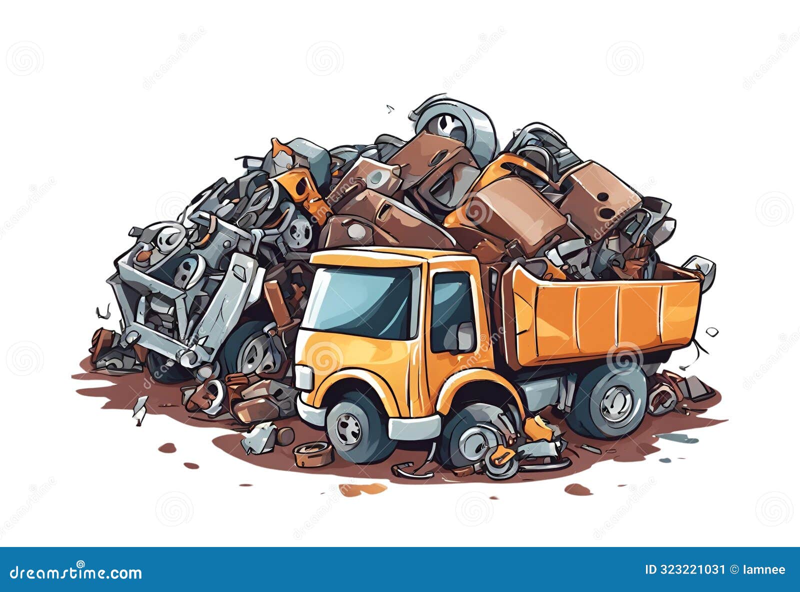 Metal Waste Waiting To Be Recycled for Reuse in Manufacturing.Cartoon ...