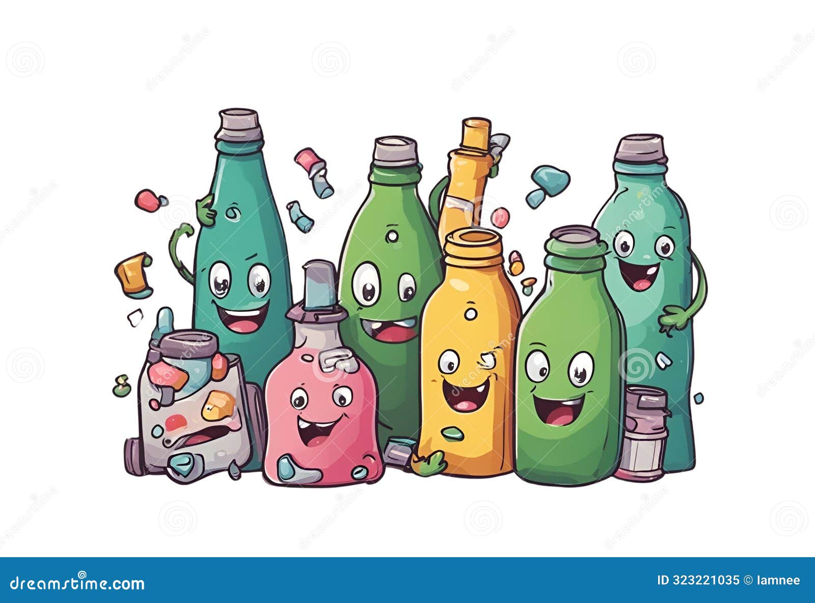 Plastic Waste Waiting To Be Recycled for Reuse .Cartoon Abstract Art.AI ...