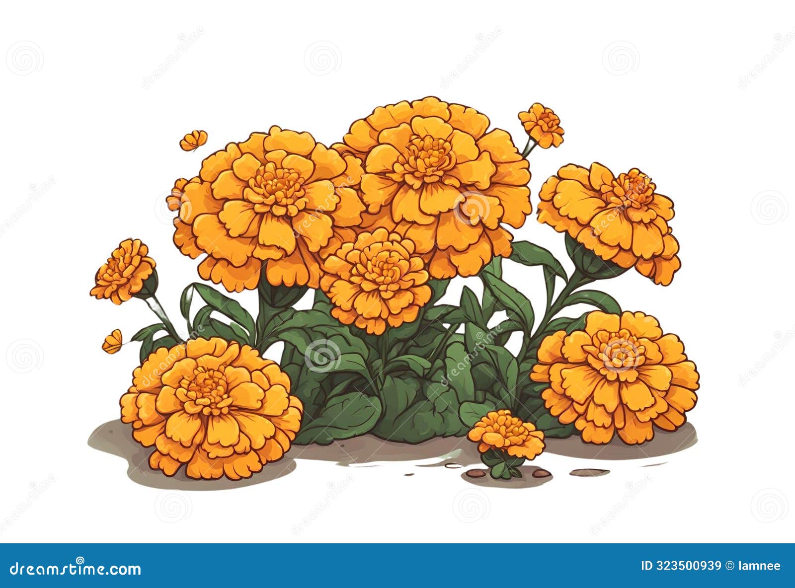Yellow Marigold Flowers with Overlapping Petals.Cartoon Abstract Art.AI ...