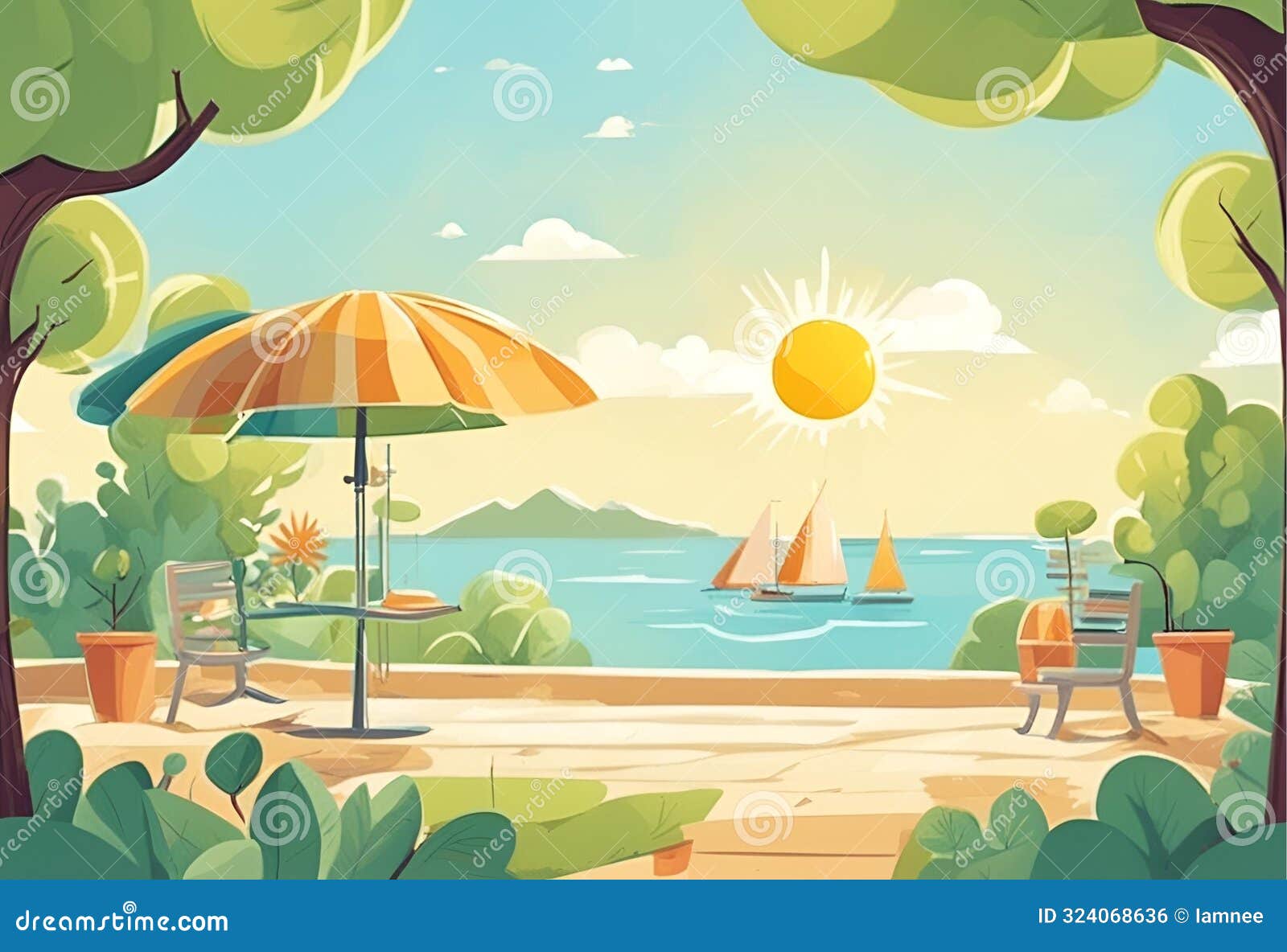 Summer Seaside Restaurant and Lounging.Cartoon Abstract Art.AI ...