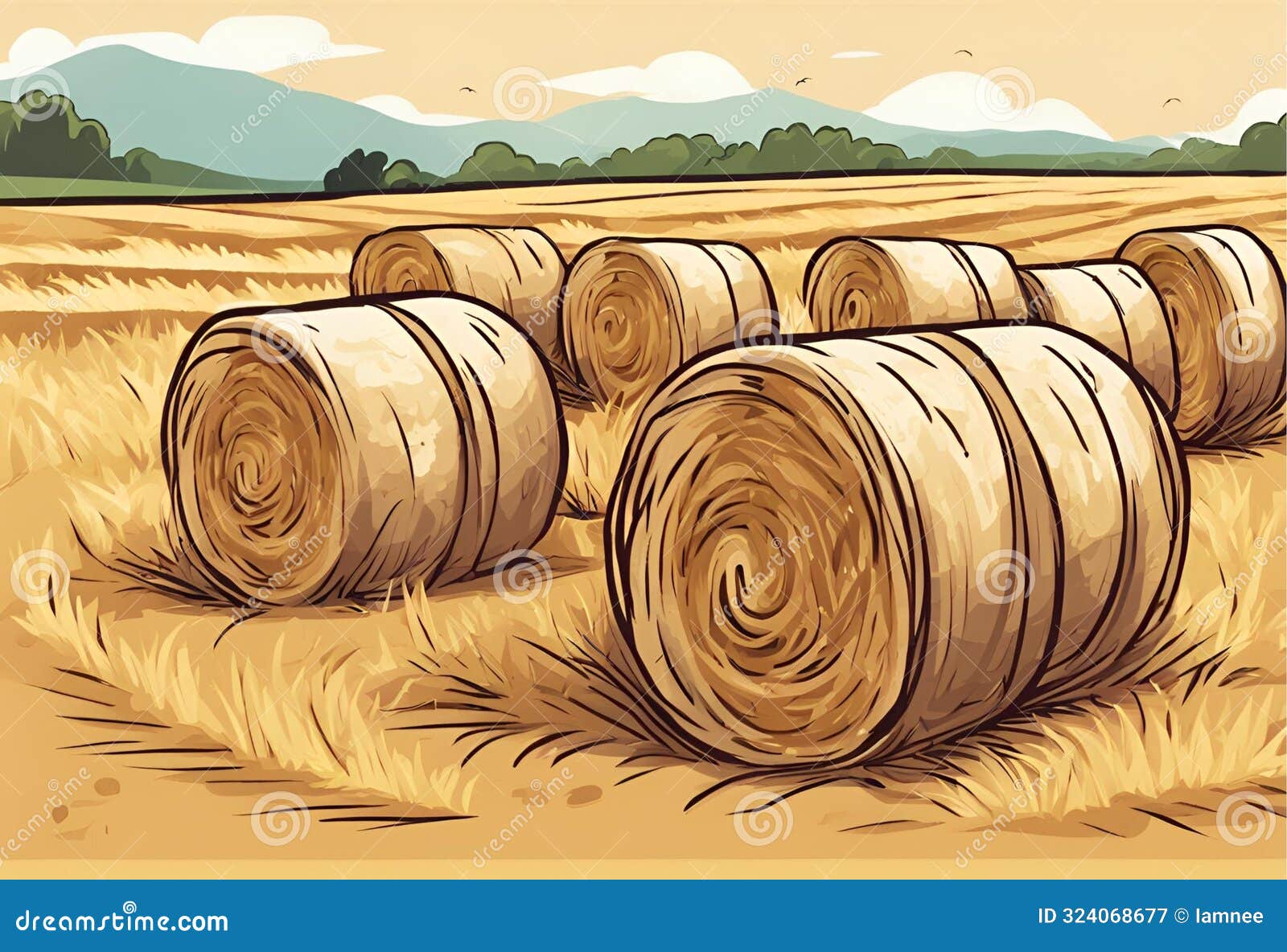 Straw Bale Formed into Beautiful Lump.Cartoon Abstract Art.AI Generated ...