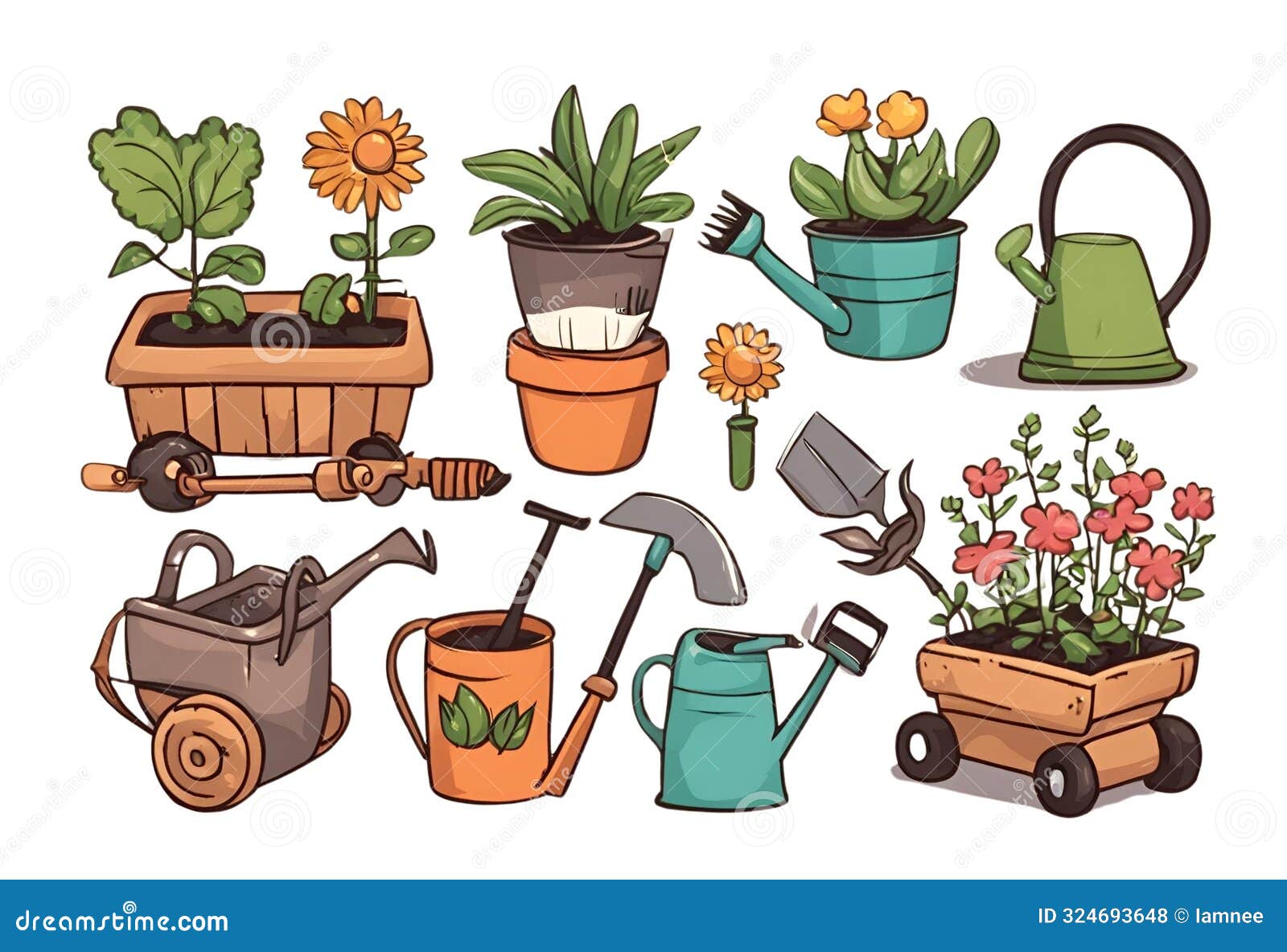 Garden Tools for Planting and Maintenance.Cartoon Abstract Art.AI ...