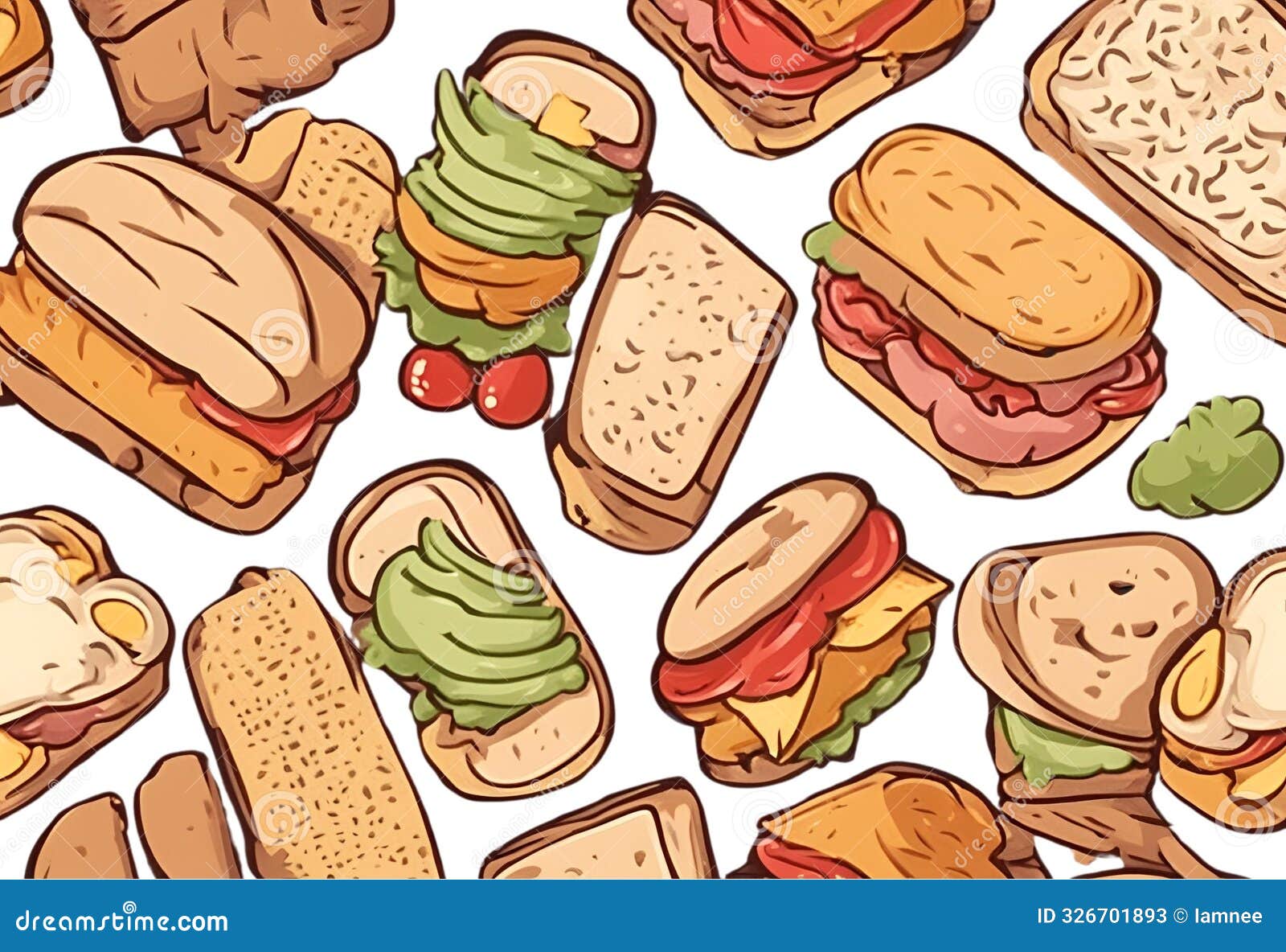 Ham Sandwich, Easy Meal, Perfect for All Day.Cartoon Abstract Art.AI ...