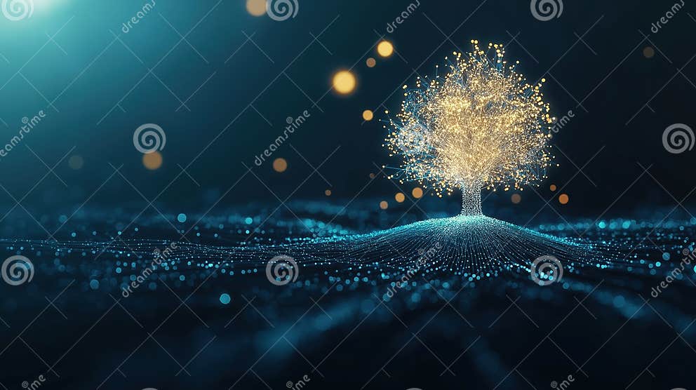AI Algorithm Visualized As a Glowing Digital Tree, Symbolizing Data ...