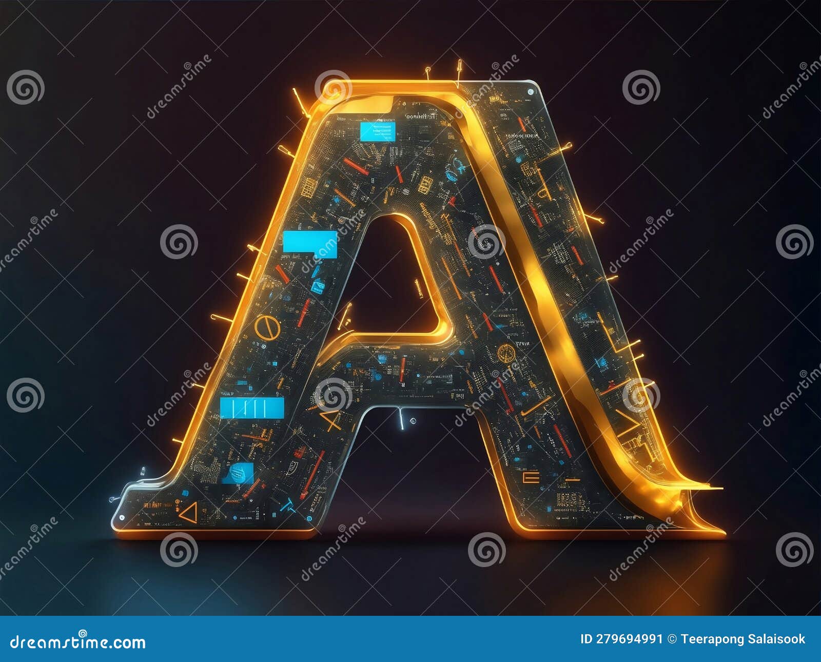 AI Alphabet with Colorful Neon and Technology Network Elements ...