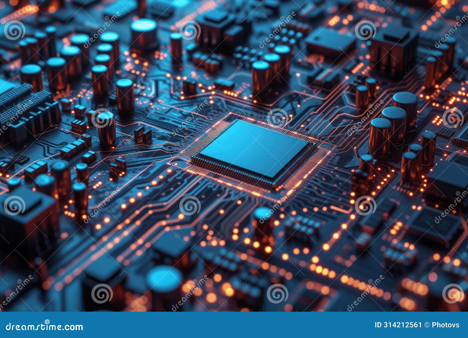 AI Analyzes Central CPU on Interface Microchip Circuit Board in Digital ...