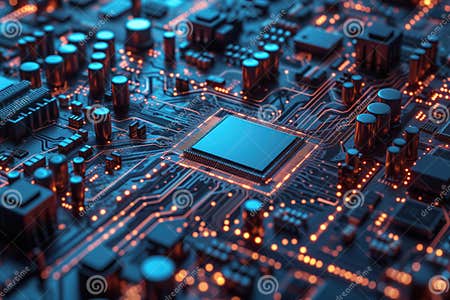 AI Analyzes Central CPU on Interface Microchip Circuit Board in Digital ...