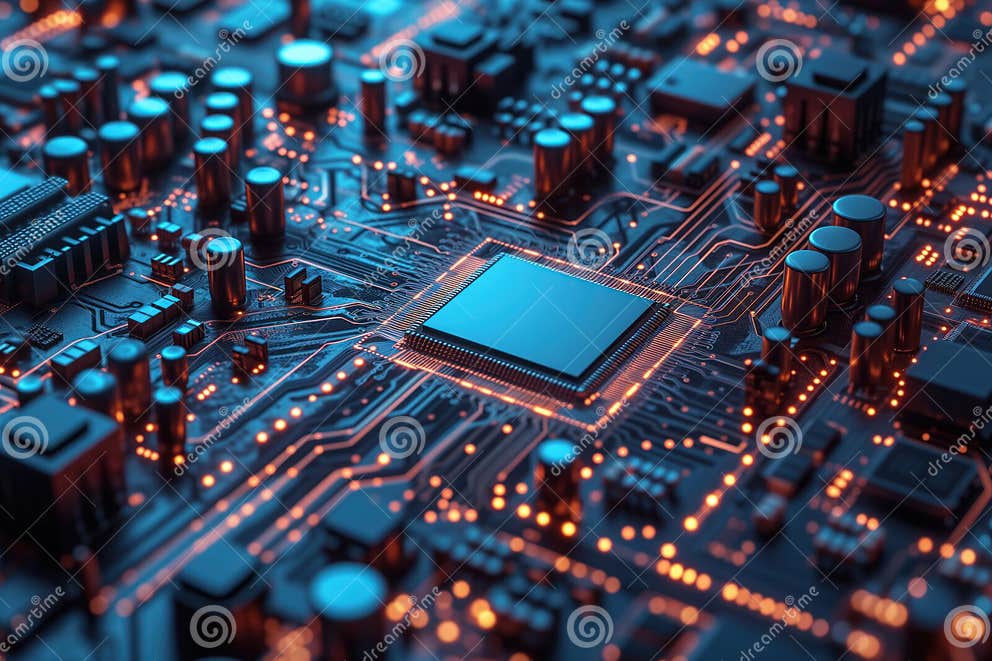 AI Analyzes Central CPU on Interface Microchip Circuit Board in Digital ...