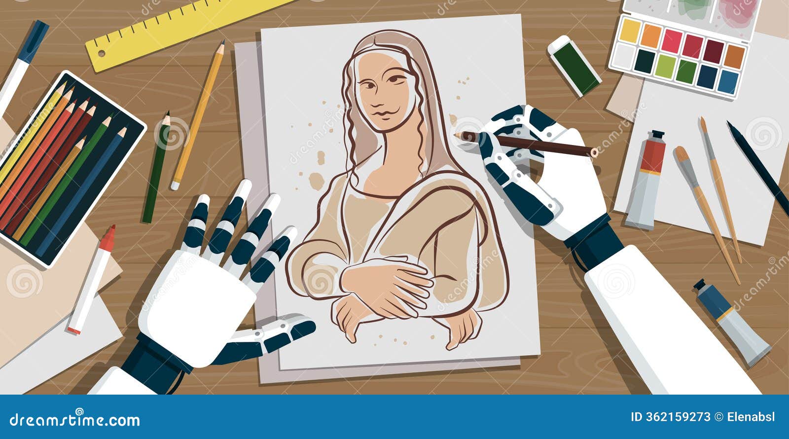AI Art Fail: Robot Drawing A Distorted Mona Lisa Cartoon Vector ...