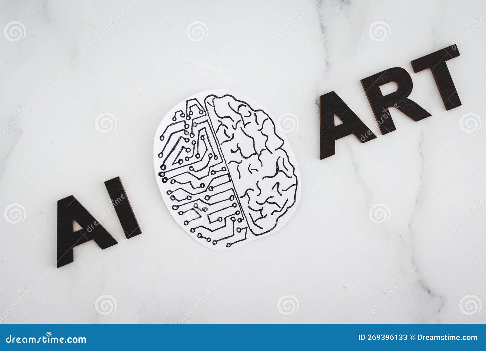 AI Art Text with Half Human Half Robot Brain, Artificial Intelligence ...