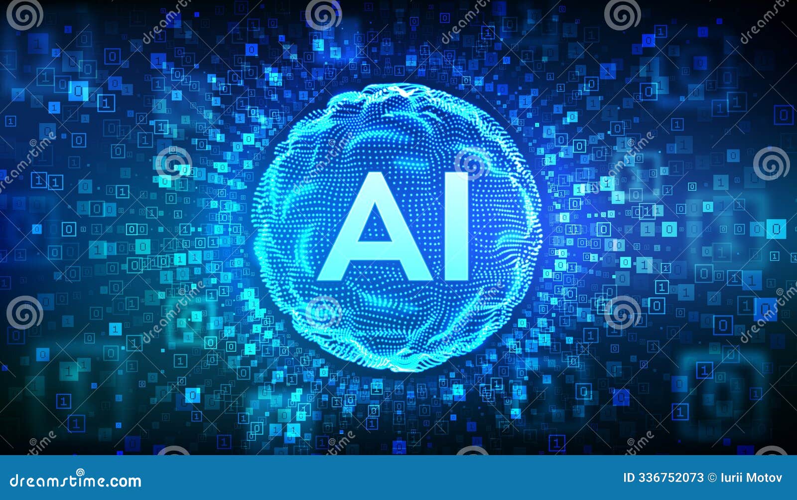 AI. Artificial Intelligence. Abstract Grid Wave Sphere with Letters AI. Machine Learning ...
